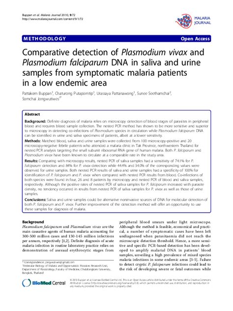 Pdf Comparative Detection Of Plasmodium Vivax And Plasmodium