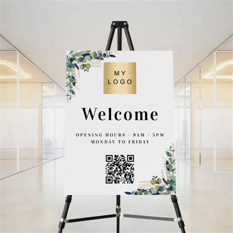 Business Logo Eucalyptus Welcome Opening Qr Code Foam Board Zazzle