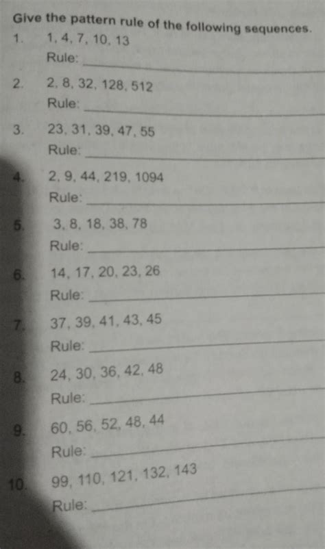 Give The Pattern Rule Of The Following Sequences 1 1 4 7 10 13 2 2 8
