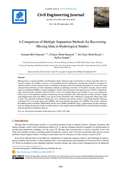 Pdf A Comparison Of Multiple Imputation Methods For Recovering