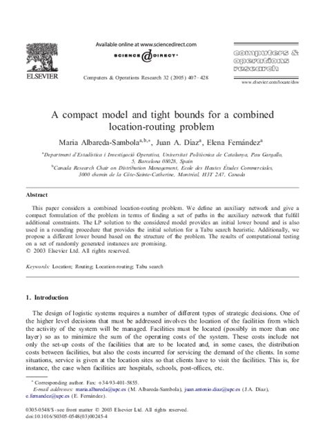 pdf a compact model and tight bounds for a combined location routing