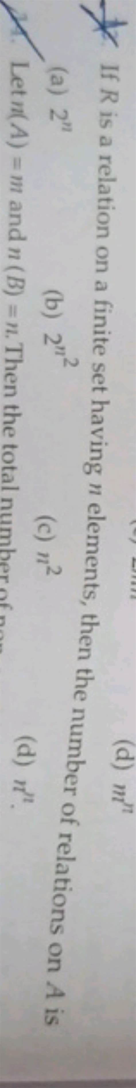 1f if r is a relation on a finite set having n elements then the number