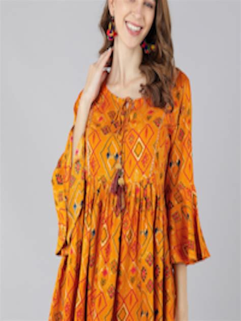 Buy Kipek Women Mustard Yellow Printed Empire Top Tops For Women