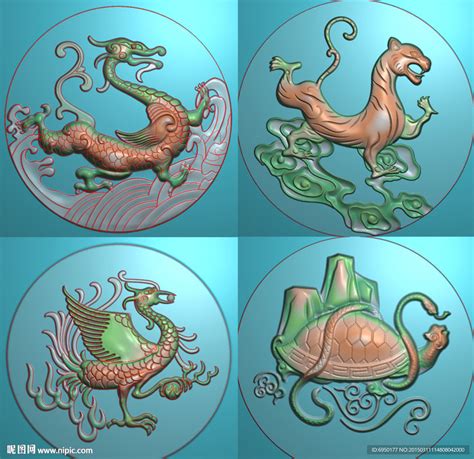 四大神兽精雕设计图 图片素材 其他 设计图库 昵图网