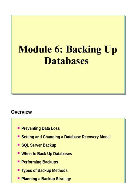 Module 6 Backing Up Databases Pdf Backup Database Transaction