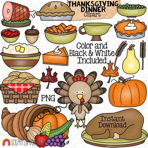 Thanksgiving Dinner Clipart Food Graphics Turkey Cornucopia