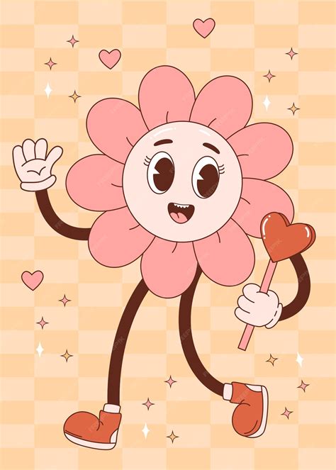 Premium Vector Retro Vintage Cartoon Flower Power Groovy Cute Daisy