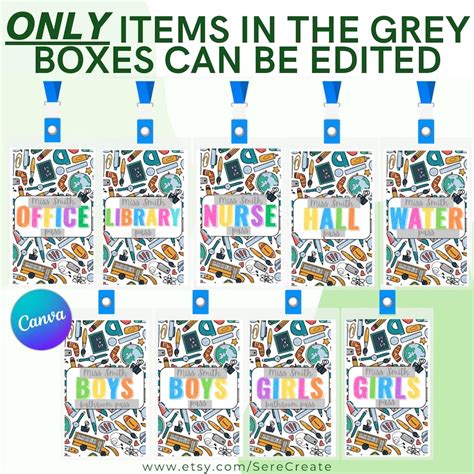 9 School Supplies Classroom Hall Passes Lanyard Template Diy