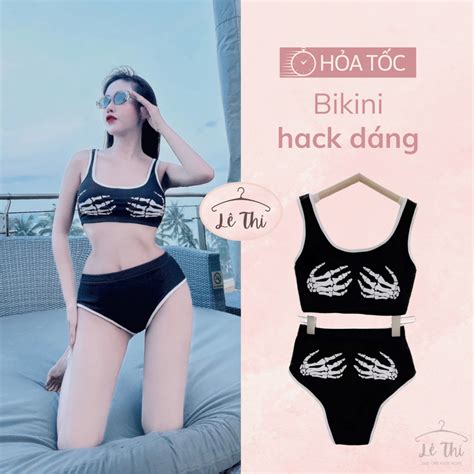 Sexy Hand Shaped 2 Piece Bikini Beach Bikini 3 Hole Crop Top High