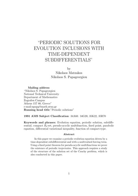 Pdf Periodic Solutions For Evolution Inclusions With Time Dependent
