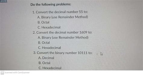 Solved Rlock Do The Following Problems 1 Convert The