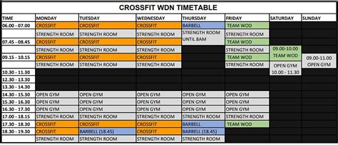 Timetable Crossfit Wdn