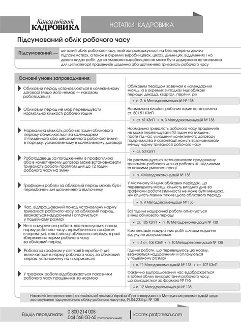 Підсумований облік робочого часу Професійні видання