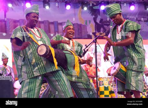 Yoruba Drummers Performing During The African Drum Festival In Abeokuta