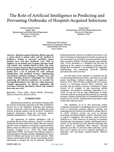 The Role Of Artificial Intelligence In Predicting And Preventing Outbreaks Of Hospital Acquired