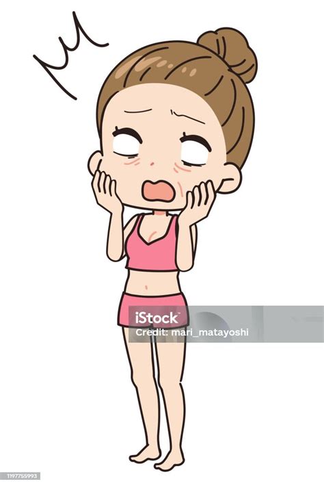 거친 피부 전신보기에 충격을 받은 여성의 경사 일러스트 걱정하는에 대한 스톡 벡터 아트 및 기타 이미지 걱정하는 노화 방지