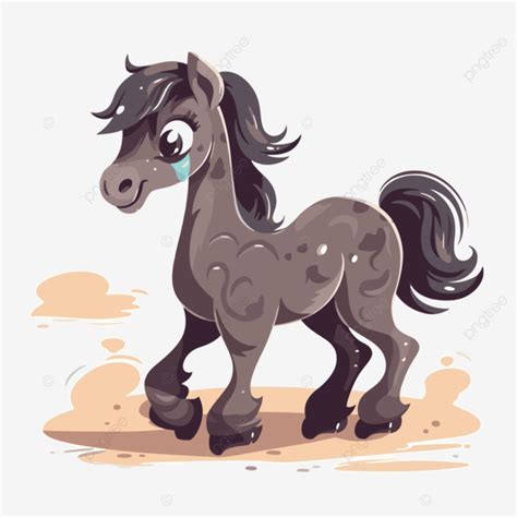 可愛的馬 向量 貼紙剪貼畫卡通黑馬與悲傷悲傷的眼睛行走和站在泥土上 貼紙 剪貼畫向量圖案素材免費下載，png，eps和ai素材下載