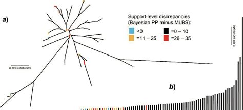 Discrepancies Between Ml And Bayesian Support Values A Ml Phylogram