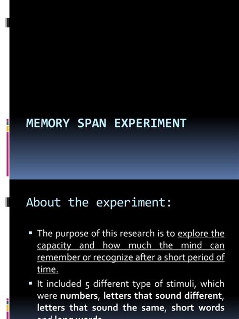 Memory Span Experiment Experiment Limbic System Free 30 Day Trial