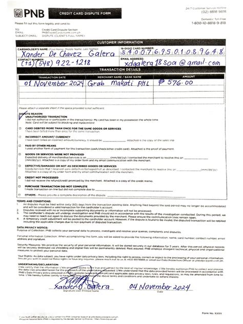 New Pnb Dispute Form Pdf