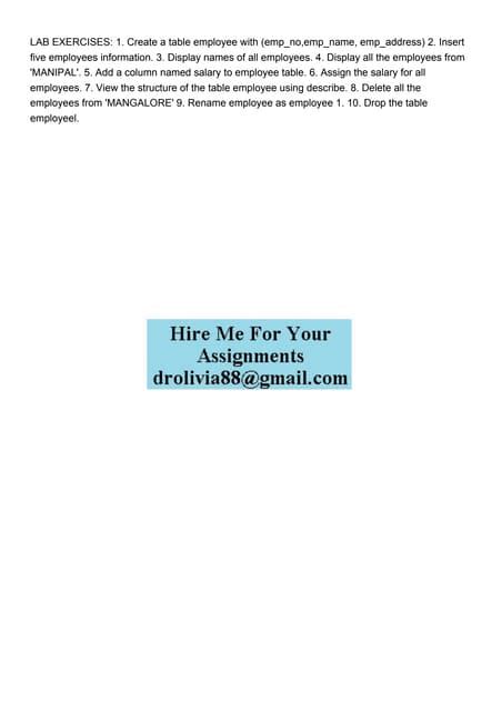 Lab Exercises 1 Create A Table Employee With Empnoempnpdf