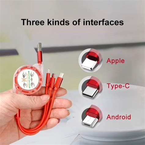Universal 6 Color Three In One Charging Retractable Cable Usb Type C