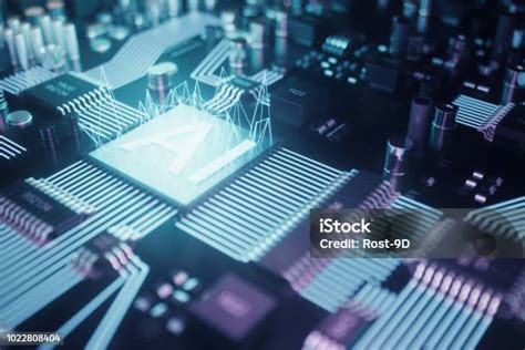 3d 그림 인쇄 회로 기판에 추상적인 인공 지능 기술 및 엔지니어링 개념입니다 인공 지능의 하는 신경 전자 칩 머리 프로세서 했다입니다 3차원 형태에 대한 스톡 사진 및