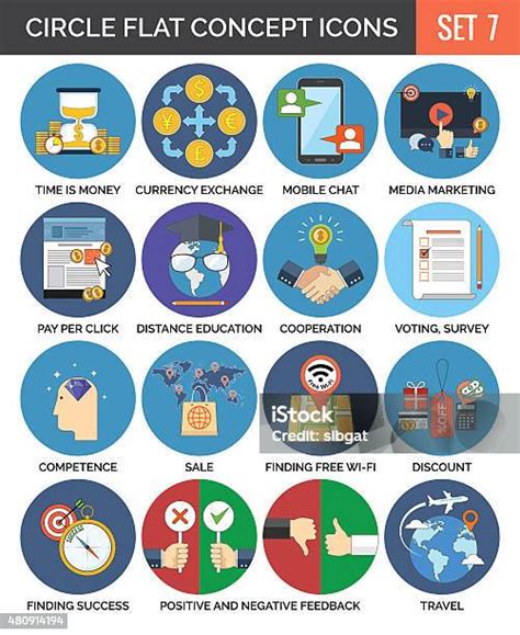 서클 색상화 컨셉입니다 아이콘 평편 디자인식 7을 설정 합니다 휴대폰 앱에 대한 스톡 벡터 아트 및 기타 이미지 휴대폰 앱 2015년 개념 Istock