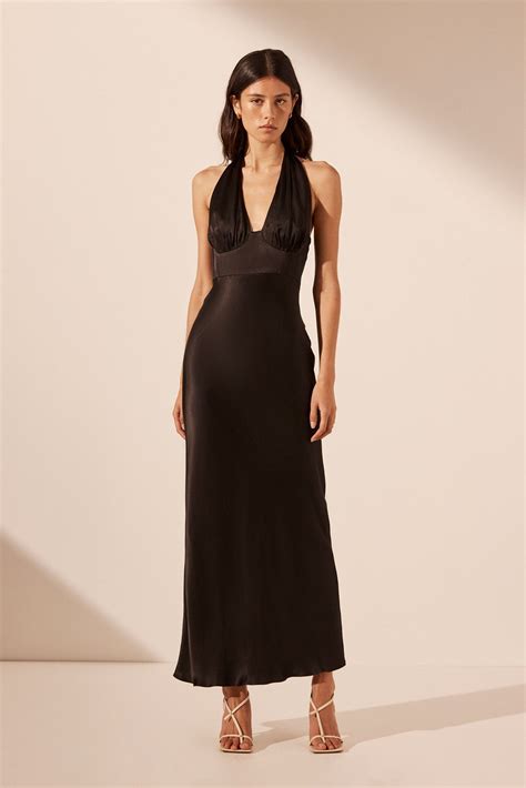 La Lune Plunged Halter Midi Dress Black Dresses Shona Joy Shona