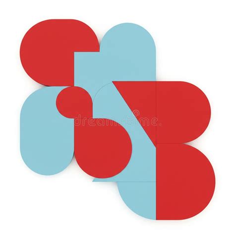 Abstract Geometric Design Featuring Interlocking Blue And Red Shapes On A White Stock