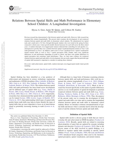 Relations Between Spatial Skills And Math Performance In Elementary