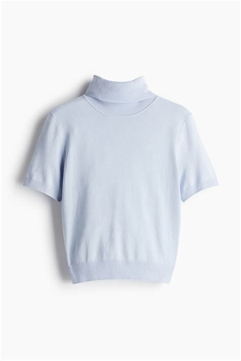 Fine Knit Turtleneck Top Light Blue Ladies Handm Us