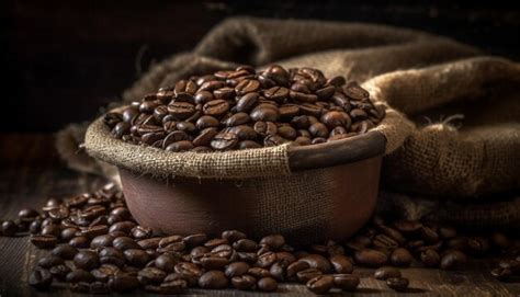 Premium Ai Image Freshly Ground Dark Coffee Beans In A Burlap Sack On