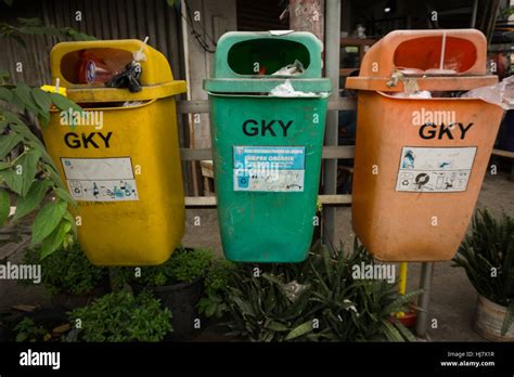 Three Colorful Trash Bin With Different Function Photo Taken In Jakarta Indonesia Stock Photo