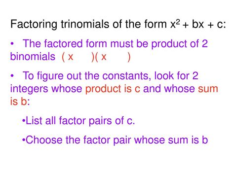Section Factoring Trinomials Of The Type X Bx C Phong Chau