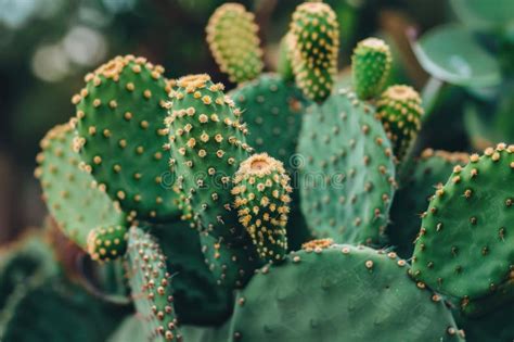 Green Prickly Pear Cactus Growing Wild In Nature Stock Illustration