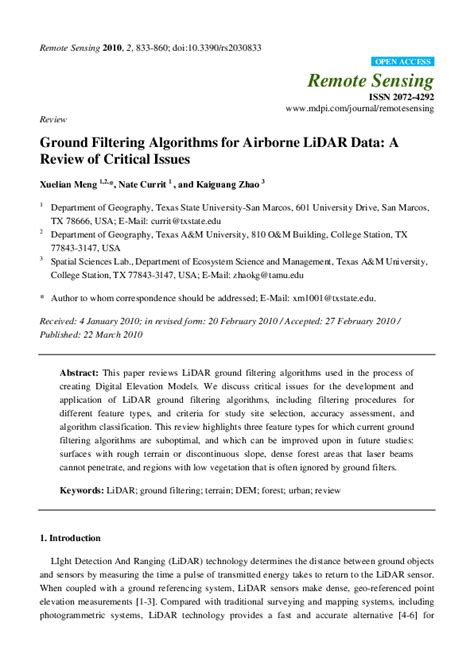 Pdf A Multi Directional Ground Filtering Algorithm For Airborne Lidar