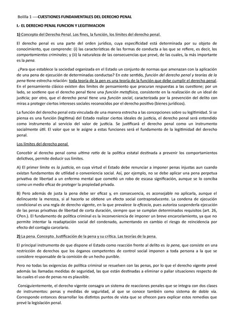Resumen Penal 1 Primer Parcial Unidad 1 A 7 Bolilla 1 Cuestiones