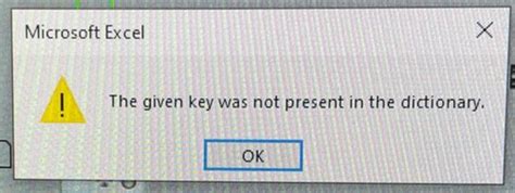 power query error message the given key was not present in the