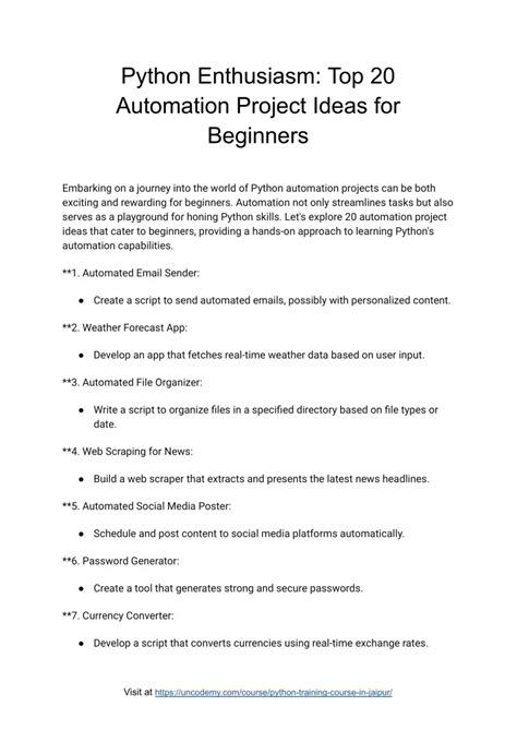 Ppt Python Enthusiasm Top 20 Automation Project Ideas For Beginners Uncodemy Powerpoint