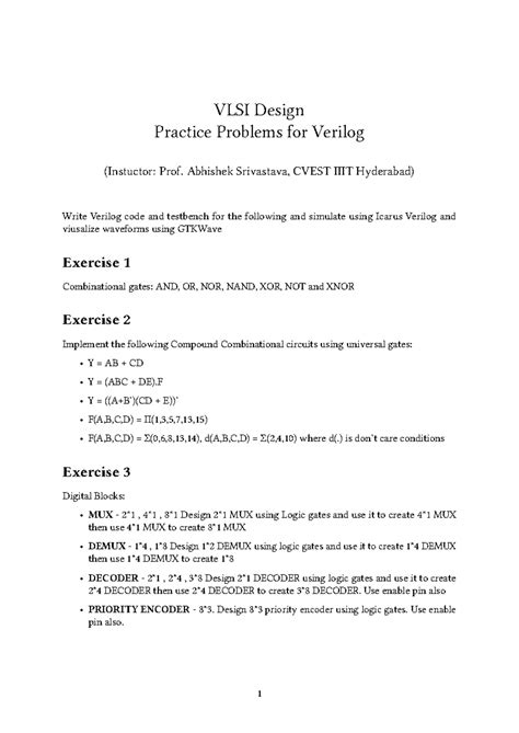 vlsi design practice problems for verilog prof abhishek srivastava