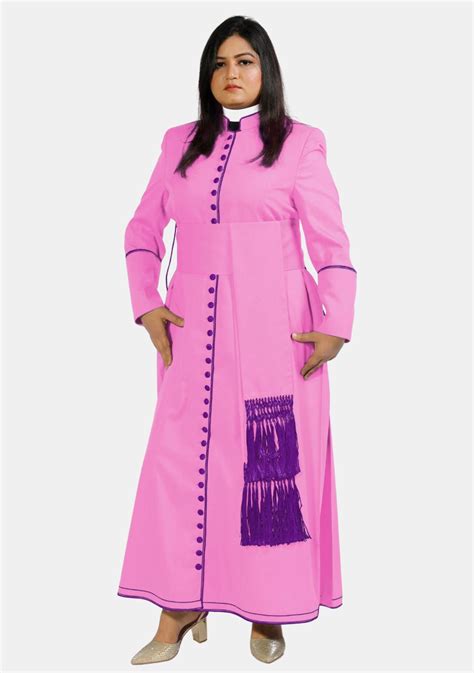 Pink With Roman Purple Women Cassock With 33 Fabric Covered Buttons Eclergys