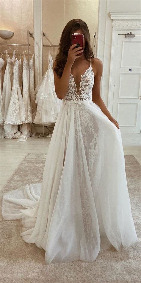 Spaghetti Straps Boho Lace Wedding Dress Daisystyledress