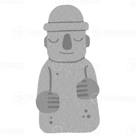Korean Jeju Island Dol Hareubang Rock Statues Illustration Hand Drawn