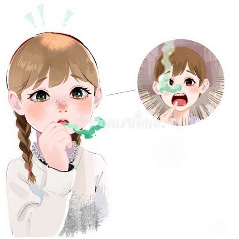 Cartoon Illustration Of A Young Girl With Bad Breath Isolated On White