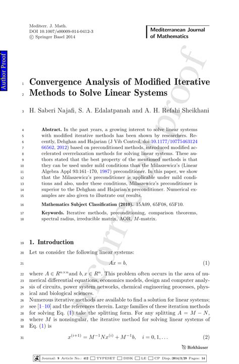 Pdf Convergence Analysis Of Modified Iterative Methods To Solve Linear Systems