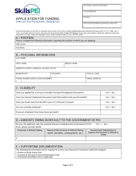 Prince Edward Island Canada Application For Funding Employ Pei