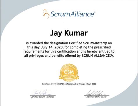 Certified Scrummaster Csm Achieved Jay Kumar
