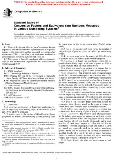 ASTM D Standard Tables Of Conversion Factors And Equivalent Yarn Numbers Measured In