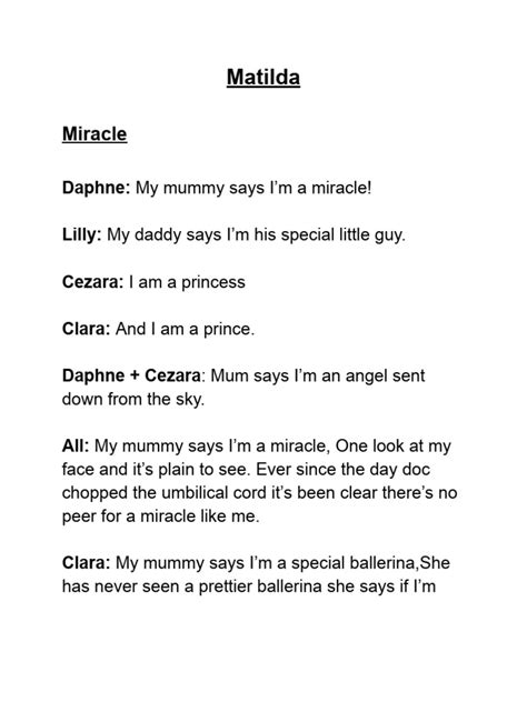 Matilda Dialogue Script Excerpt Pdf